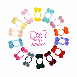 AMMY Pom Pom Hair Accessories - 28 Pcs Soft Ponytail Holders, Small Ball Bands for Baby, Infants, and Toddler Girls
