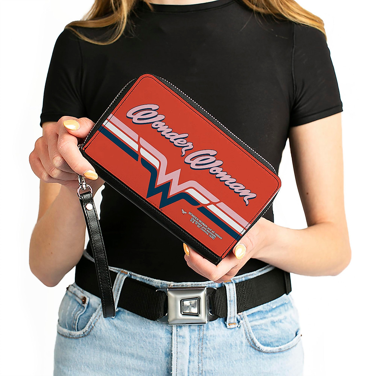 Buckle-Down Women's PU Zip Around Wallet Rectangle-Wonder Woman, 7.5"x4.5"