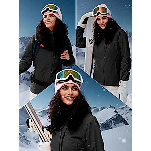 FREE SOLDIER Women's Waterproof Ski Snow Jacket Fleece Lined Warm Winter Rain Jacket with Hood Fully Taped Seams(Black,3XL)