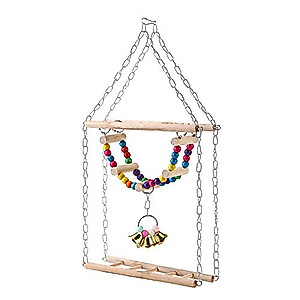 Filhome Hanging Bird Ladder Swing Bridge Toys, Parrot Playground Perch Stand Toy Bird Cage Accessories for Parakeets Cockatiels, Conures, Macaws, Finches