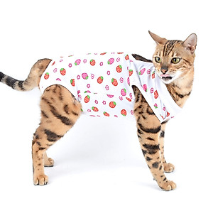 SELMAI Surgical Suit for Cats Surgical Recovery Suit for Dogs Small After Surgery Wear Abdominal Wound Protector Post Operative Dog Shirt Romper Cone E-Collar Alternative Prevent Licking Red L