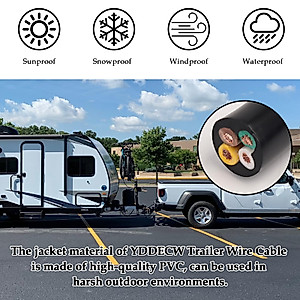YDDECW 4 Wire Trailer Wire - 14/4 50FT 4 Way Trailer Cable 100% Pure Copper Heavy Duty 14 Gauge 4 Conductor Extension Cable Rv Trailer Wiring Insulated Cable for Rv Trailer and Automotive