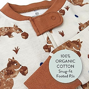 HonestBaby Non-Slip Footed Pajamas One-Piece Sleeper Jumpsuit Zip-Front PJs 100% Organic Cotton for Baby Boys, Nuts, 18 Months