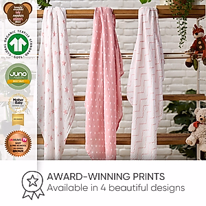 Bloomsbury Mill – Swaddle Blanket - Muslin Swaddle Blankets for Baby Girls and Boys - 100% Organic Cotton Baby Swaddles 3 Pack - Pink and White – 47” x 47”