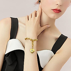 GOLDCHIC JEWELRY Heart Bracelets for Women, Smooth Polished Letter C 316L Stainless Steel Bracelet Jewerly Gifts For Her/Family,Valentine's Day Gift