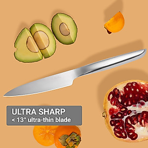 Hast Edition 5-Inch Utility Knife, Ultra-Sharp Professional Small Kitchen Knife, Patented Powder Steel, Lightweight, Comfortable Ergonomic & Award-Winning Design,Premium Small Knife (Glossy Stainless)