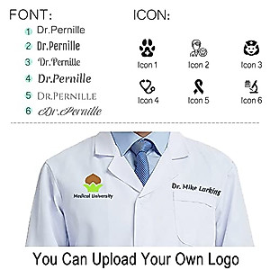 HonorUS Lab Coat Women, Personalized Customized Embroidered Printing Medical Doctor Coats, 3 Pockets & Long Sleeves