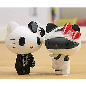 6 Pcs Cute Animal Cat Characters Toys Halloween Cat Figures Toy Set Mini Figure Collection Playset, Cake Topper, Plant, Automobile Decoration