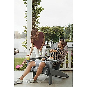Keter Outdoor Patio Garden Deck Furniture Resin Adirondack Chair with Built-in Cup Holder (Grey)