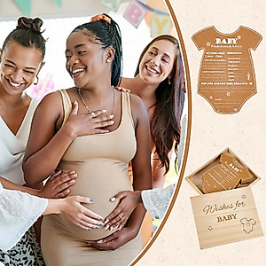 Queekay 50 Pcs Baby Prediction Cards for Baby Shower Advice Wishes Card with Wood Box for Baby Shower Games Party Decorations