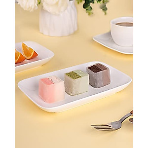 DELLING 8 Inch Rectangular Salad Plates/Appetizer Plates Set, Porcelain Dessert Plates, Small Serving Plates for Salad, Appetizer and More - Microwave, Oven, and Dishwasher Safe - Set of 6, White