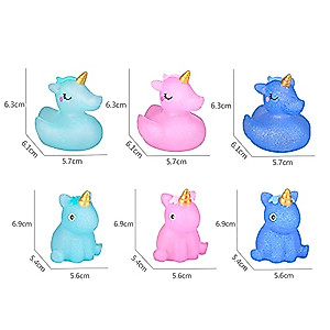 Light Up Unicorn Floating Bathtub Toys Animal Flashing Bath Toy Unicorn Glitter Water Toy for Kids Cake Decoration Bathroom Shower Games Swimming Pool Party Favors 6pcs Set