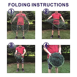 Foldable Fishing Net Hand Net - Crab Net Fish Net with Fishing Rope for Fishes, Shrimps, Crabs