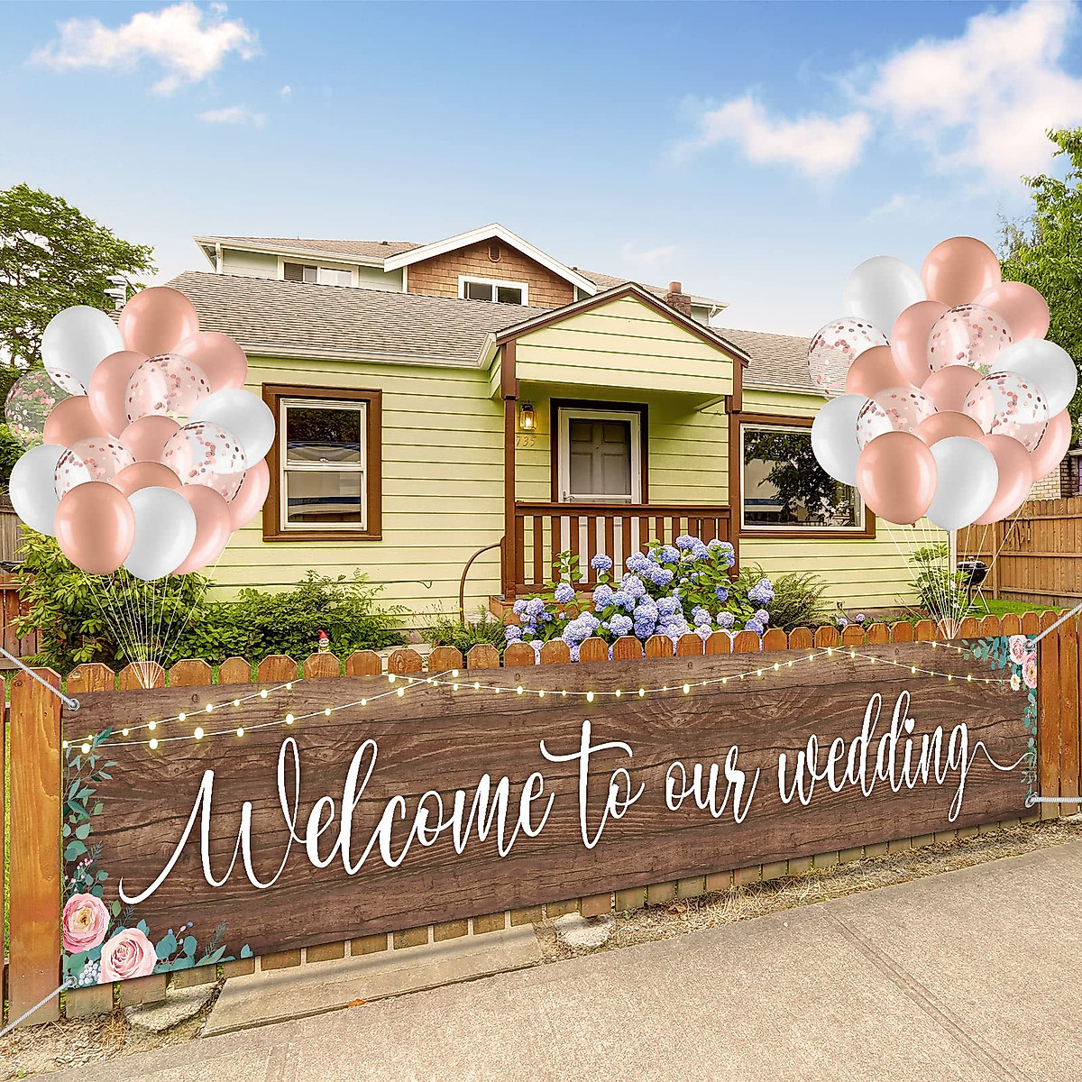 Charnoel 31 Pcs Welcome to Our Wedding Decoration 9.84 x 1.64 ft Wedding Banner and Wedding Balloons Rustic Bridal Reception