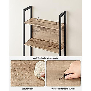 VASAGLE 5-Tier Bookshelf, Book Shelf, Industrial Bookcase, with Steel Frame, for Living Room, Home Office, Bedroom, 9.4" D x 24.4" W x 65" H, Rustic Walnut + Black