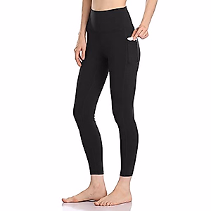 Colorfulkoala Women's High Waisted Tummy Control Workout Leggings 7/8 Length Yoga Pants with Pockets (S, Black)