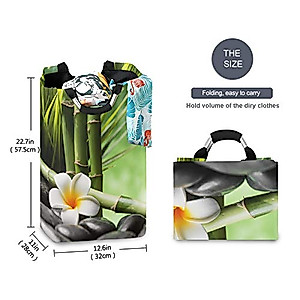 ALAZA Hipster Zen Basalt Stones Bamboo Large Laundry Basket, Collapsible Oxford Fabric Laundry Hamper, Foldable Clothes Tote Bag, Bin Storage Organizer with Handles