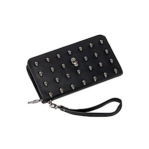 SHERCHPRY 1pc Handbag Medium Skull Purse Lether Cash Punk Pu for with Zippered Gothic Women Phone Clutch Vintage Black Zipper Holder Wristlet Wallets Travel Wallet Long Goth Wallet