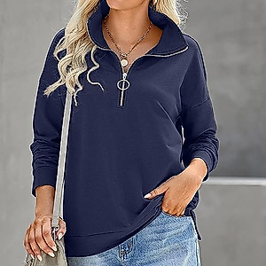Half zip sweatshirt women Womens quarter zip pullover Women Clothing Womens Clothes Womens Sweatshirt Basic Long Sleeve Tops for Women Tops for Women 2023 Quarter Zip Pullover Women（1-Navy,X-Large）