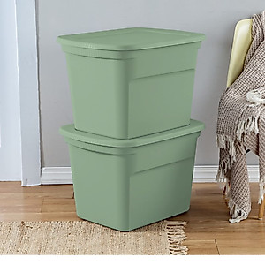 Sterilite 18 Gal Storage Tote, Stackable Bin with Lid, Plastic Container to Organize Clothes in Closet, Basement, Crisp Green Base and Lid, 8-Pack