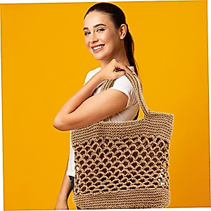 Eaarliyam Cotton Woven Beach Bag Crochet Travel Tote Handbag Casual Summer Shoulder Bag for Women Beige Tote-Handbags
