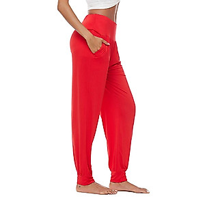 AvaCostume Women's Loose Yoga Harem Workout pants with Pockets Red S
