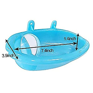 SHINYLYL Bird Bath Tub Bowl Basin Hanging Birdbath Toy Pet Parrot Budgie Parakeet Cockatiel Cage Water Shower Food Feeder with Mirror (Blue)