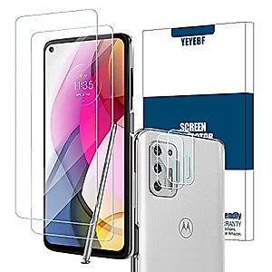Moto G Stylus 2021 Screen Protector + Camera Lens Protectors by YEYEBF, [2 Pack] Tempered Glass Screen Protector [Bubble-Free][Case-Friendly] Screen Protector Glass for Moto G Stylus 2021