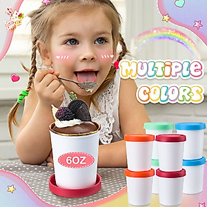 Amyhill 12 Pieces Ice Cream Containers 6 oz Reusable Storage Freezer Homemade Ice Cream Containers Freezer Storage Tubs with Silicone Lids Mini Tubs Frozen Yogurt Fit for Baby Food Freezer Storage