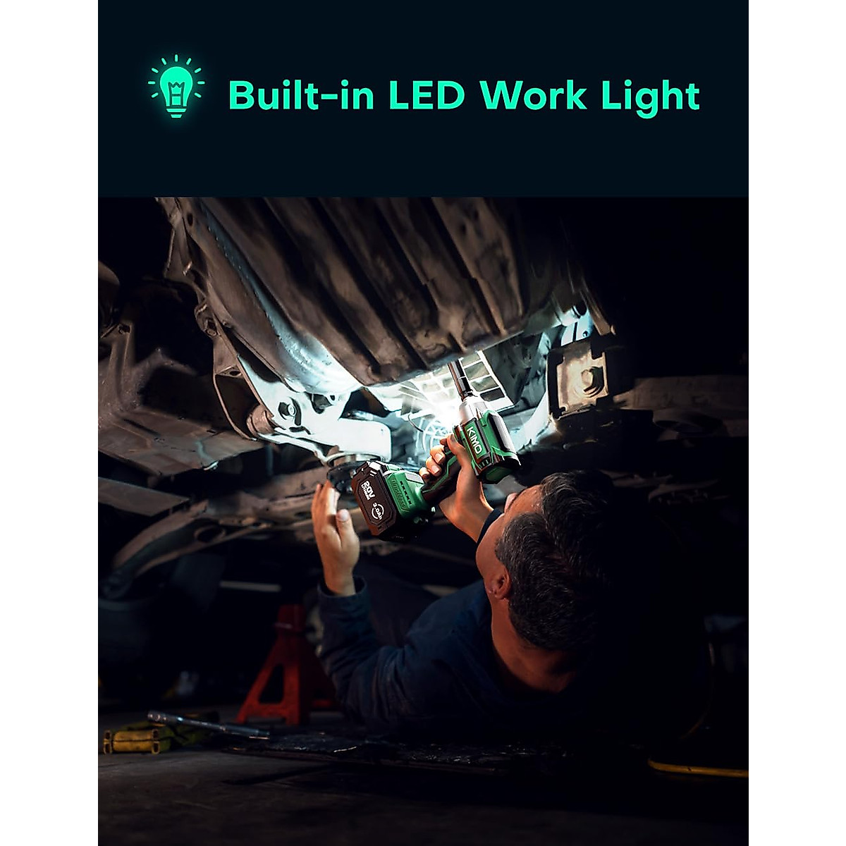 KIMO Impact Wrench 1/2 Cordless,475N.m/350ft-lbs Max Torque & 3000RPM, 2x20V 3.0Ah Battery, Impact Gun with 7 Drive Impact Sockets, 3 Inch Extension Bar, 1 Hour Fast Charger Impact Drill for Car Tires