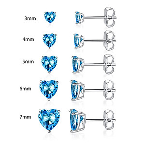 MDFUN 18K White Gold Plated Heart Shape Cut Cubic Zirconia Birthstone Stud Earring Pack of 5 Pairs (12-December-Turquoise)