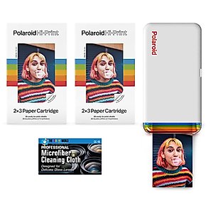 The Imaging World Polaroid Hi-Print - Bluetooth Connected 2x3 Pocket Phone Photo Printer with 2 Polaroid Hi·Print 2x3 Paper Cartridges (40 Sheets) Microfiber Cloth
