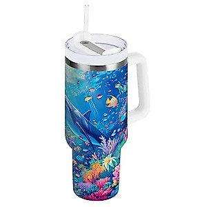 ODAWA a Vibrant and Colorful Underwater Scene Filled with Travel Coffee Tumbler with Straw and Lid Travel Mug 30 Oz Stainless Steel Cups