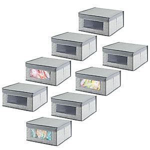 mDesign Fabric Baby Nursery Storage Organizer Chest with Window/Lid - Soft and Sturdy Toy Box for Doll Clothes, Animal, Dress Up Wardrobe, Accessories, Lido Collection, 8 Pack, Gray