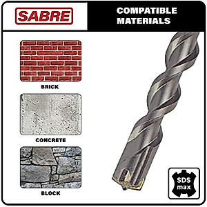 Sabre Tools - 1-1/2 Inch x 15 Inch SDS MAX Rotary Hammer Drill Bit, U-Flute, Carbide Tipped for Brick, Stone, Concrete SDS MAX Drivers ONLY (1-1/2inches x 9.5inches x 15