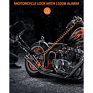 Onvian Motorcycle Lock with Alarm, Waterproof Motorcycle Locks Anti Theft for Motorcycle Bicycle Bike Scooter E-Bikes Wheel 6.7mm Disc Brake Rotor Lock 5FT Reminder Cable (Black)