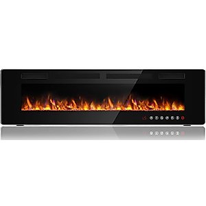 BOSSIN 72 inch Ultra-Thin Silence Linear Electric Fireplace, Recessed Wall Mounted Fireplace, Fit for 2 x 4 and 2 x 6 Stud, 12 Adjustable Flame Color & Speed,Touch Screen Remote Control with 8h Timer