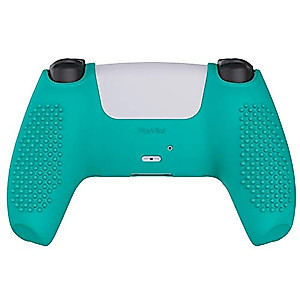 PlayVital Aqua Green 3D Studded Edition Anti-Slip Silicone Cover Skin for ps5 Controller, Soft Rubber Case for ps5 Wireless Controller with 6 White Thumb Grip Caps