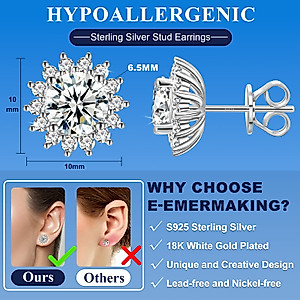 Moissanite Stud Earrings 0.2CT-8.0CT 18K White Gold Plated D Color VVS1 Clarity Brilliant Round Cut Lab Created Diamond S925 Sterling Silver Hypoallergenic Stud Earrings Anniversary Day Gifts for Women Men