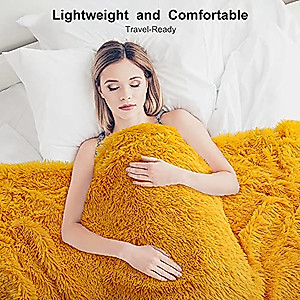 LOCHAS Super Soft Shaggy Faux Fur Throw Blanket, Plush Fuzzy Sherpa Throw Blanket for Couch, Cozy Fluffy Yellow Blankets for Bed Chair Sofa, 50'' x 60''
