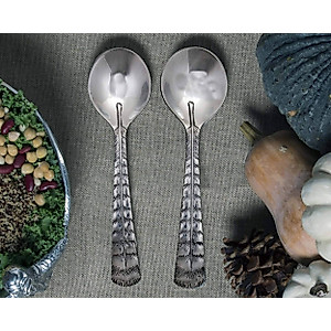 Arthur Court Salad Servers Feathers Metal Pair Thanksgiving Table 2 pieces Cast Aluminum 11 inch Long