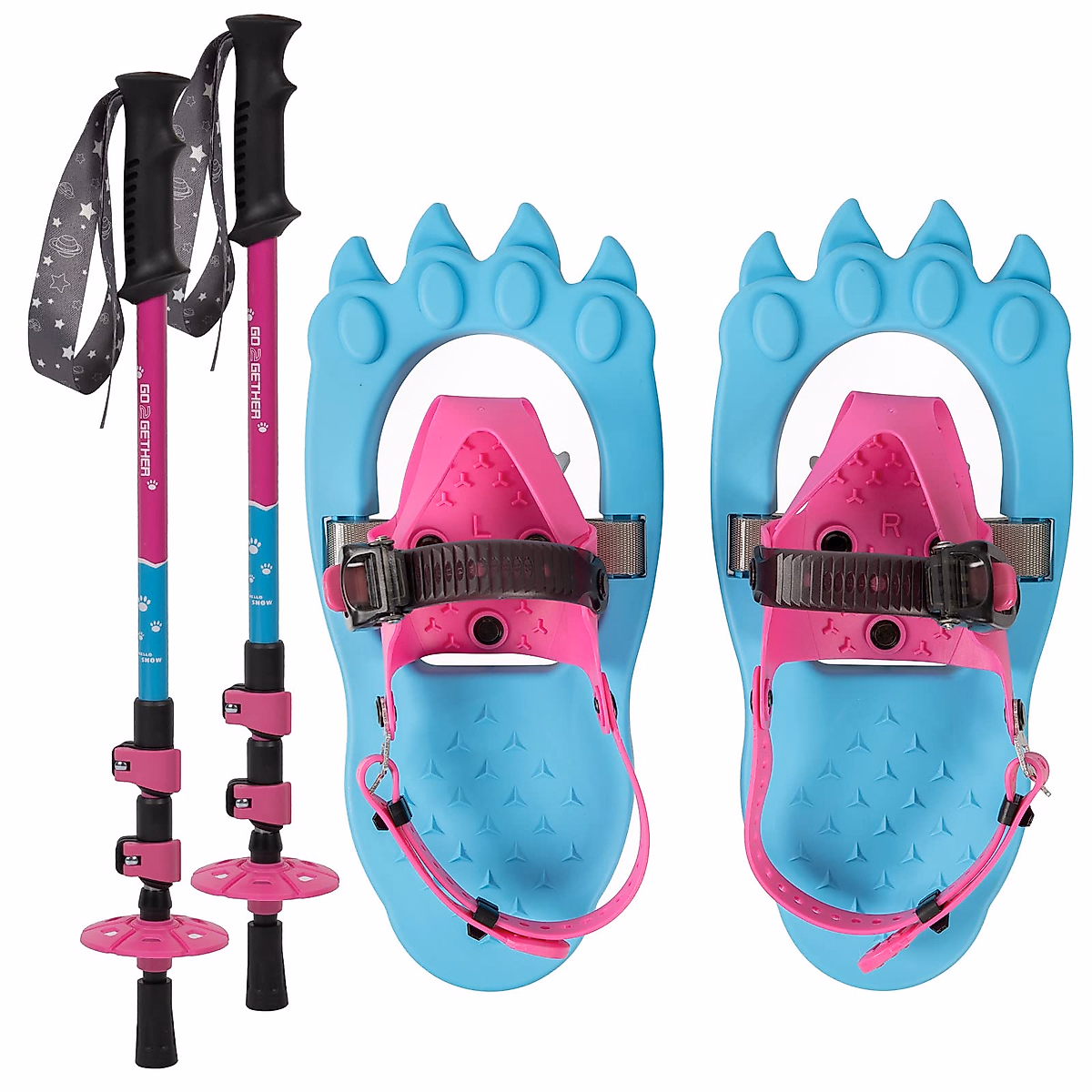 G2 16 Inch Kids Snowshoes Set with Trekking Poles, Snow Baskets, Storage Bag, Fast Ratchet Binding Design, for Child Youth Boys and Girls (Blue)