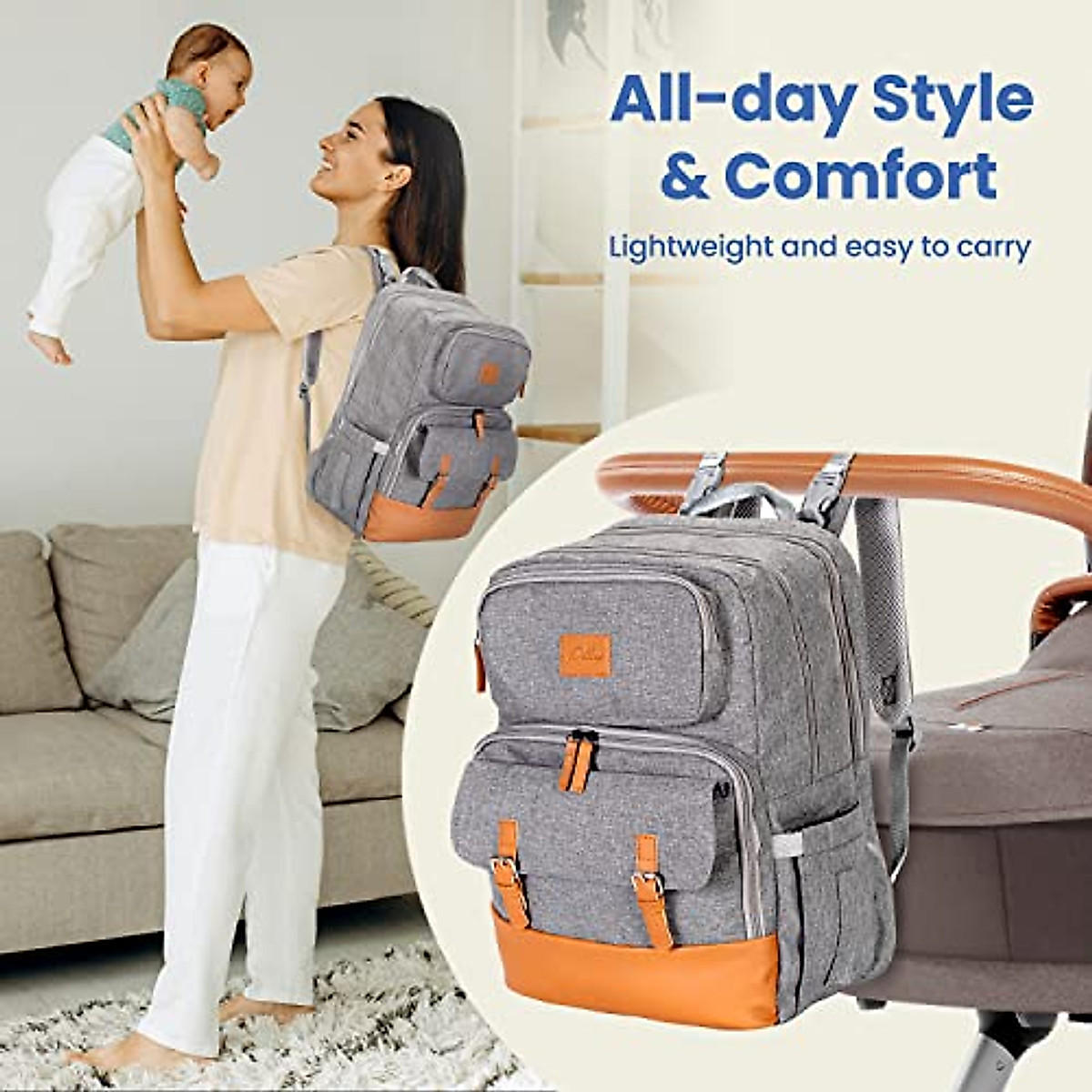 PILLANI Diaper Bag Backpack, Baby Bag for Boys & Girls,Diaper Backpack,Large Baby Diaper Bag for Mom & Travel w/Changing Pad