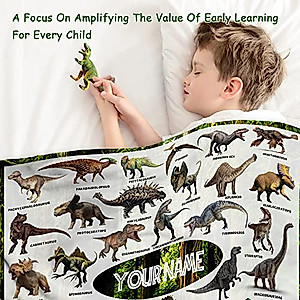 Personalized Dinosaur Blanket for Boys, Jurassic Dinosaurs Gifts Blankets for Kids, Custom Blanket with Name, Super Soft Dino Throw Blanket for Dinosaur Lover, Bed, Sofa, Birthday, Christmas-40x50in
