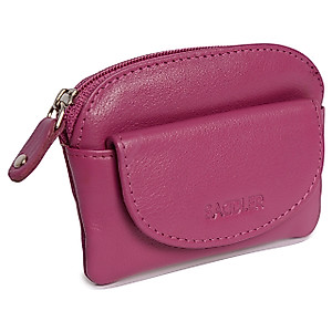 SADDLER Womens Luxurious Leather Zip Top Coin Purse | Designer Ladies Change Pouch with Key Ring |Gift Boxed - Black - Magenta