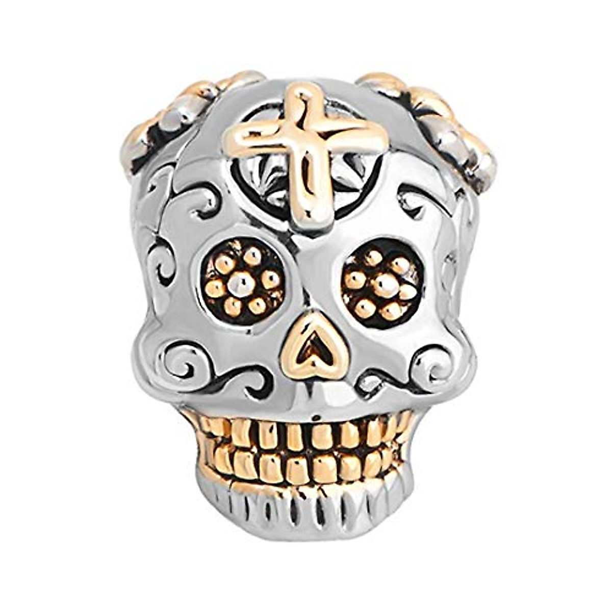 Fit Pandora Charms Silver Plated Skull Cross Silver Plated Dia De Los Muertos Beads