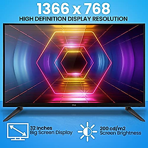 32-inch 728p HD DLED Television - Hi-Res Flat Screen Monitor TV with HDMI, RCA, Multimedia Disk Combo, Headphones, Full Range Stereo Speaker, Mounts on Wall, Works w/Mac PC, Includes Remote Control