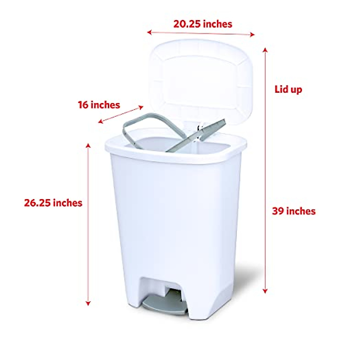 Glad Kitchen Trash Can 20 Gallon | Large Plastic Waste Bin with Odor Protection of Lid | Hands Free with Step On Foot Pedal and Garbage Bag Rings, 20 Gallon, White