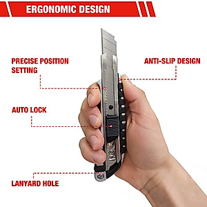 NESTER Utility Knife Retractable Box Cutter, 20 Blades(3/4" 18mm Wide Blade Cutter) Retractable, Compact, Extended Use for Construction, Heavy Duty, Office, Home, Arts, Crafts, Hobby