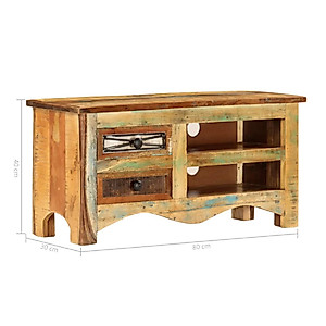 Rustic TV Stand Industrial Vintage Furniture Small Media Storage Cabinet Solid Wood Unit Antique Indian Sideboard Retro Side Low board 2 Drawers 1 Shelf Wooden Farmhouse Style Modern Large Living Room